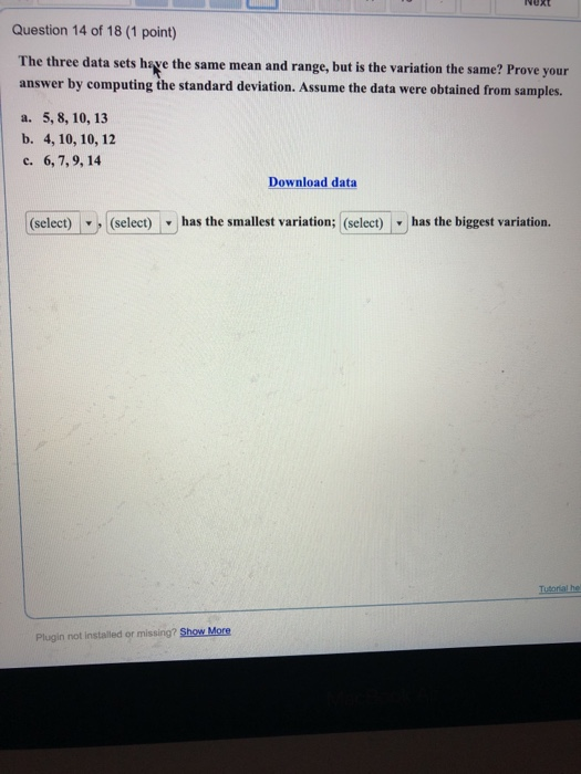 Solved NUX Question 14 of 18 (1 point) The three data sets | Chegg.com