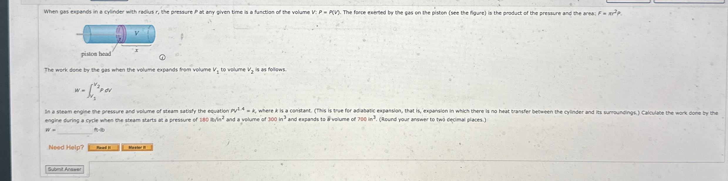 Solved The work done by the gas when the volume expands from | Chegg.com