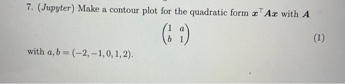 Solved 7. (Jupyter) Make a contour plot for the quadratic | Chegg.com