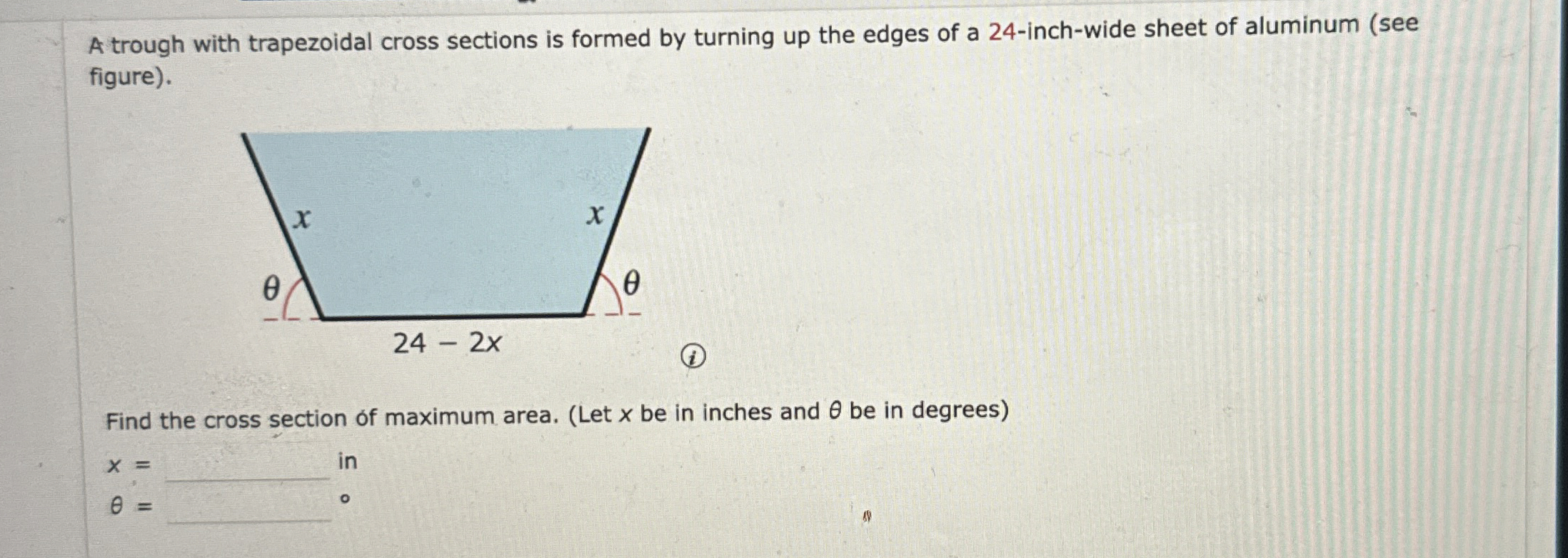 Solved A trough with trapezoidal cross sections is formed by | Chegg.com