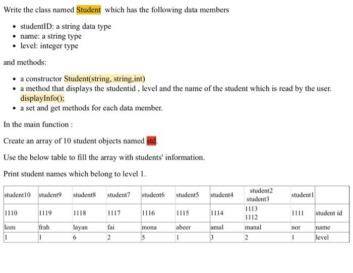 Solved Write the class named Student which has the following | Chegg.com