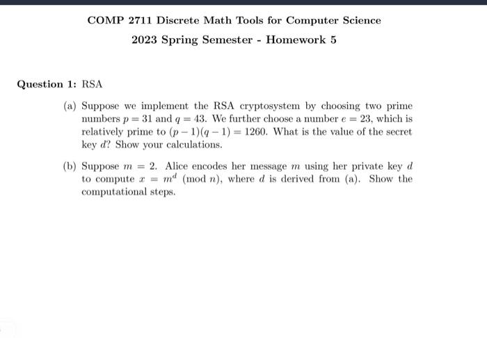 Solved COMP 2711 Discrete Math Tools for Computer Science | Chegg.com