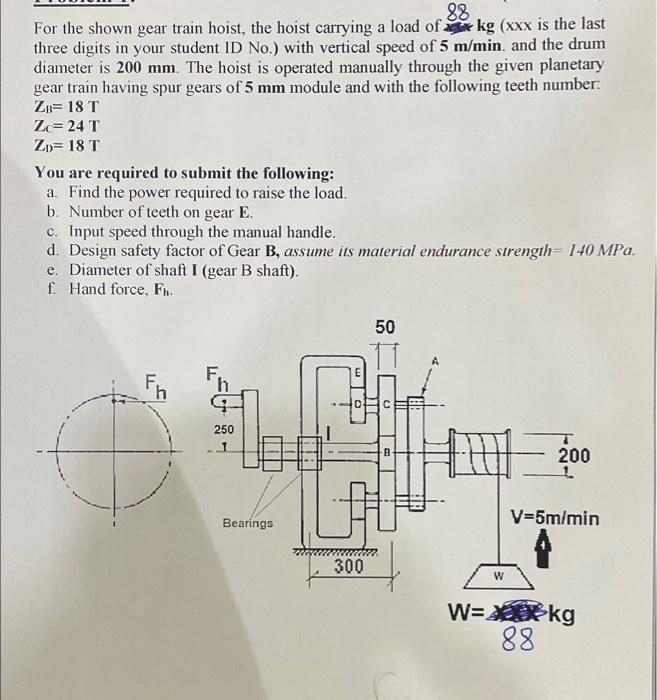 Solved 88 For the shown gear train hoist, the hoist carrying | Chegg.com