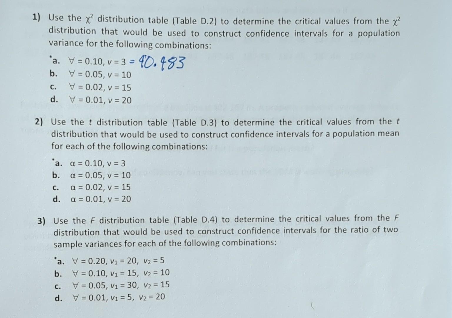 1) Use the x² distribution table (Table D.2) to | Chegg.com