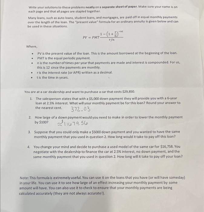 Solved Write your solutions to these problems neatly on a | Chegg.com