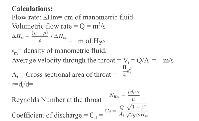 Solved Observations Process Fluid Manometric Fluid Flowrate | Chegg.com