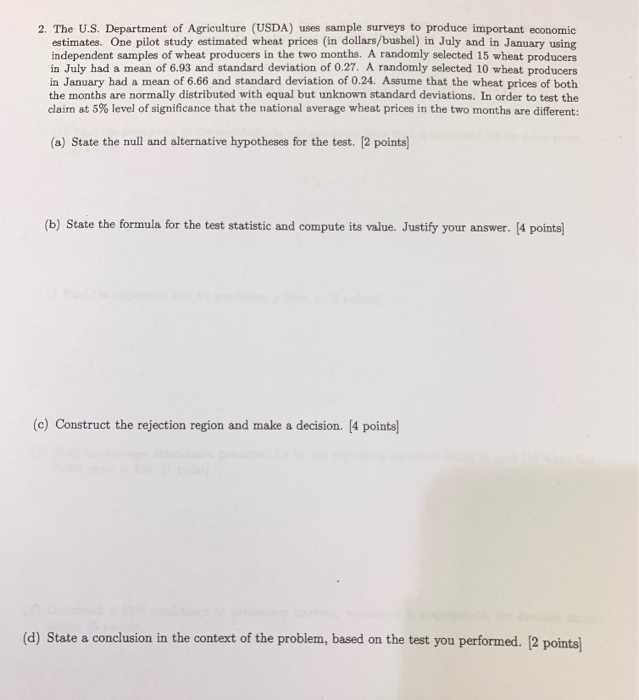 Solved 2. The U.S. Department of Agriculture (USDA) uses | Chegg.com