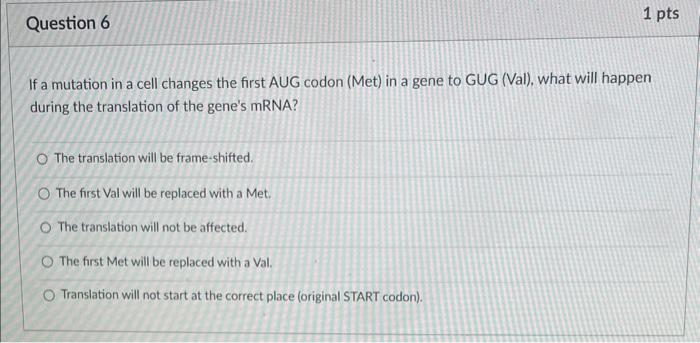 Solved If a mutation in a cell changes the first AUG codon | Chegg.com