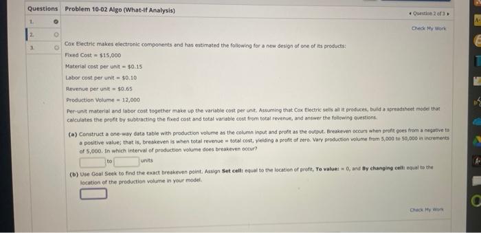 Solved Questions Problem 10 02 Algo What If Analysis 1 2 