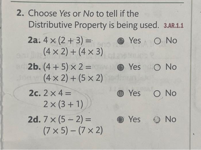 Solved 2. Choose Yes or No to tell if the Distributive | Chegg.com