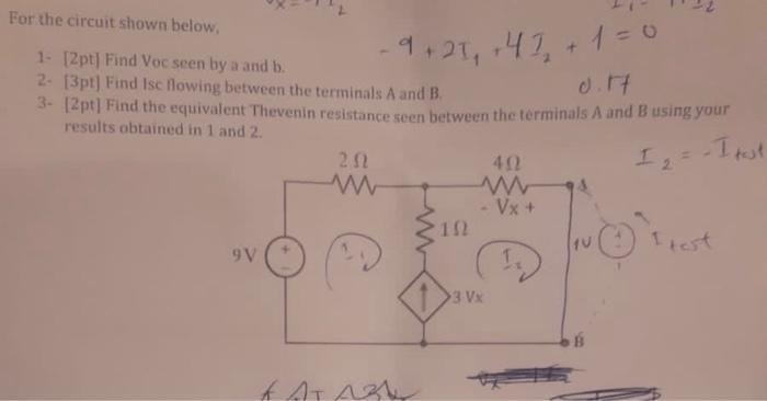Solved For the circuit shown below, 1. [2pt] Find Voc seen | Chegg.com