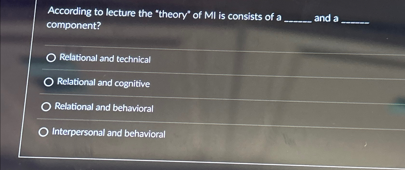 Solved According to lecture the "theory" of MI is consists | Chegg.com