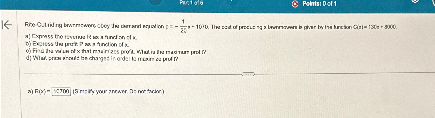 Solved Part 1 ﻿of 5Points: 0 ﻿of 1Rite-Cut riding lawnmowers | Chegg.com