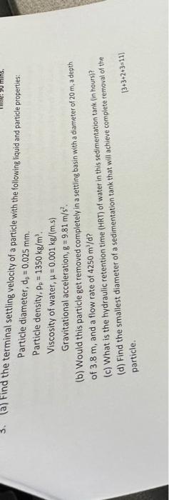 Solved ind the terminal settling velocity of a particle with | Chegg.com
