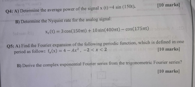Solved [10 marks] Q4: A) Determine the average power of the | Chegg.com