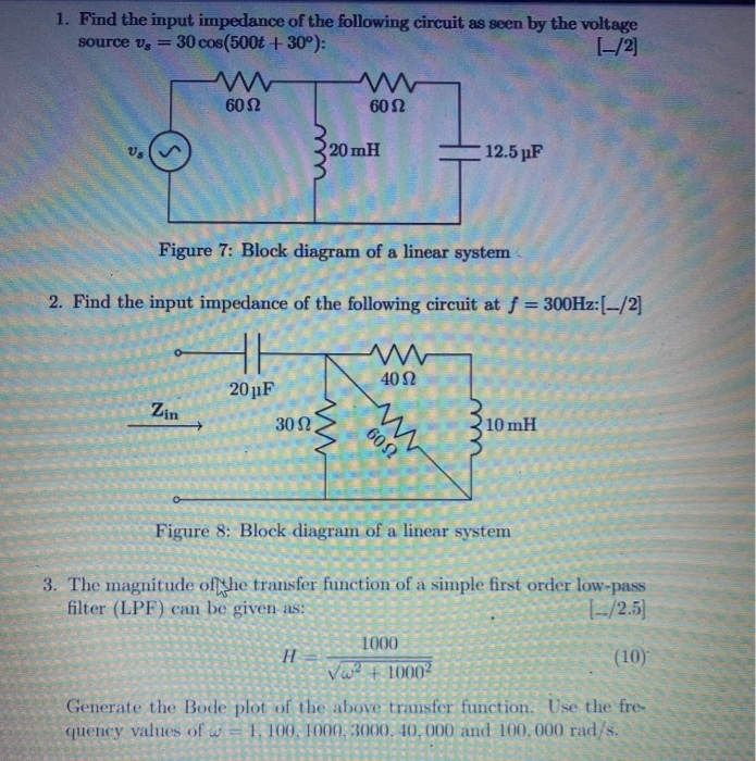 Solved 1. Find the input impedance of the following circuit | Chegg.com