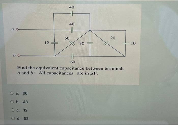 Solved Find the equivalent capacitance between terminals a | Chegg.com