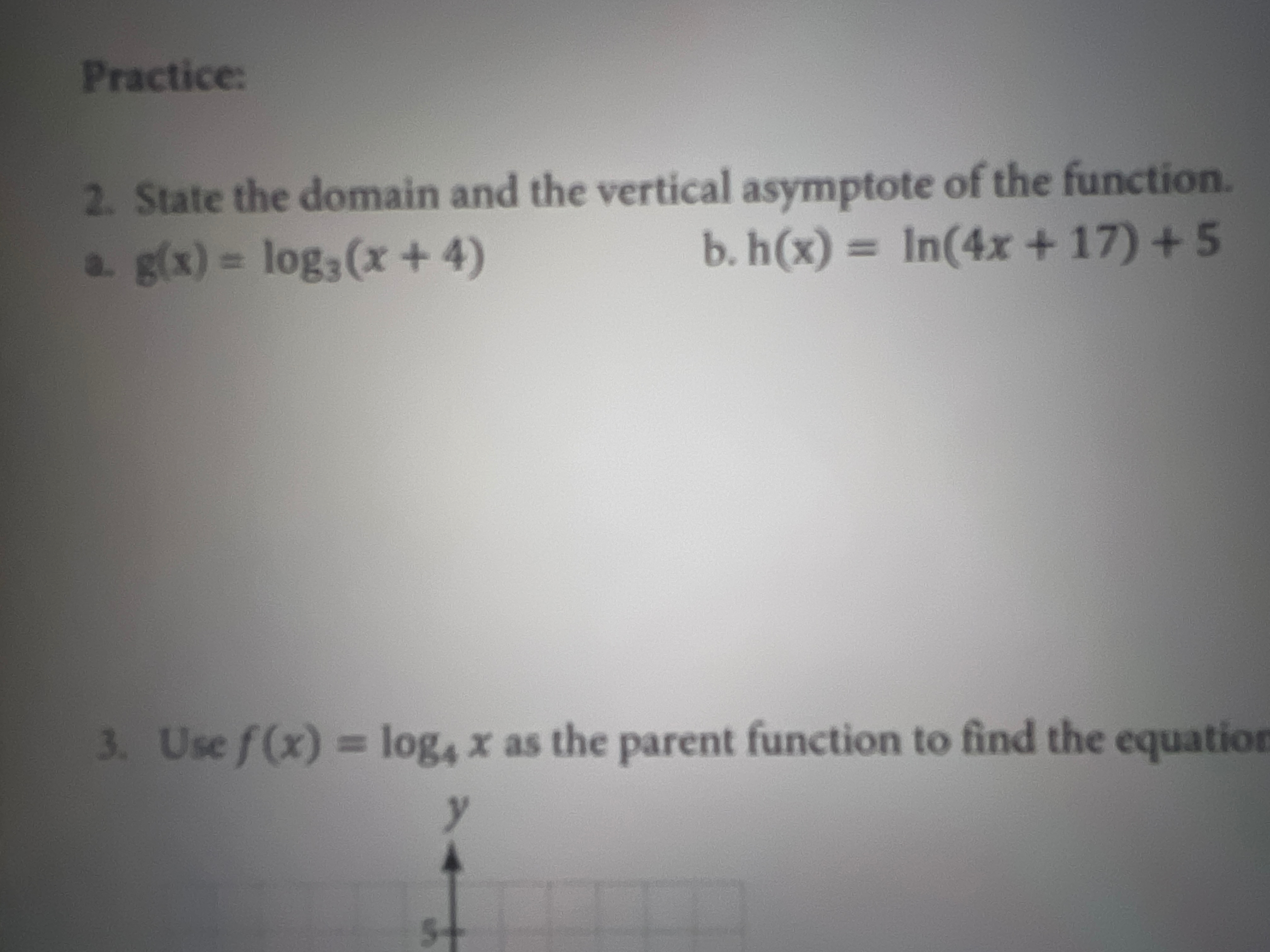 Solved Practice:State the domain and the vertical asymptote | Chegg.com