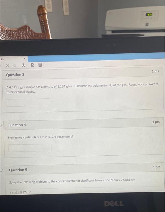 Solved A 4.475 g gas sample has a density of 1.164 g/mL. | Chegg.com