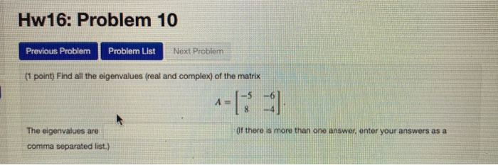 Solved Hw16. Problem 10 Previous Problem Problem List Next | Chegg.com