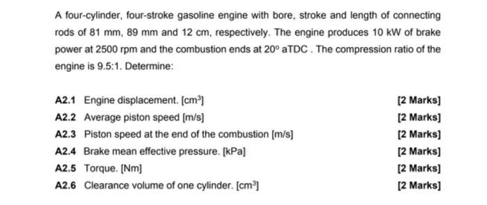 Solved A four-cylinder, four-stroke gasoline engine with | Chegg.com
