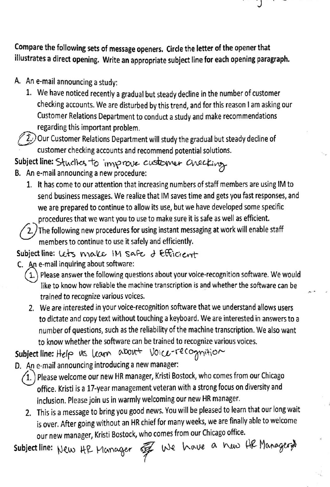 Solved Compare the following sets of message openers. Circle | Chegg.com