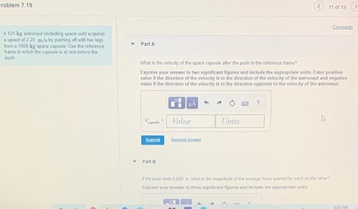 Solved "roblem 7.19 11 of 19 Constant A 121 kg astronaut | Chegg.com