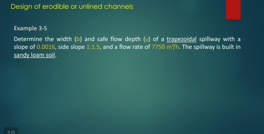 Solved Design of erodible or unlined channels Example 3-5 | Chegg.com
