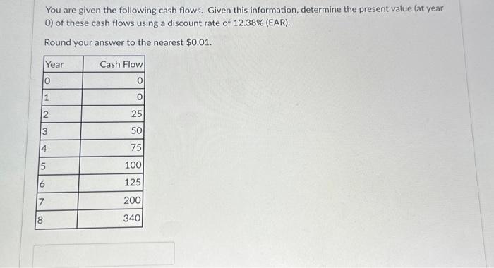 Solved You are given the following cash flows. Given this | Chegg.com