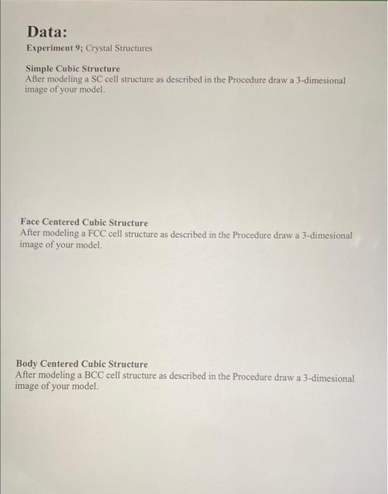 Solved Data: Experiment 9; Crystal Structures Simple Cubic | Chegg.com