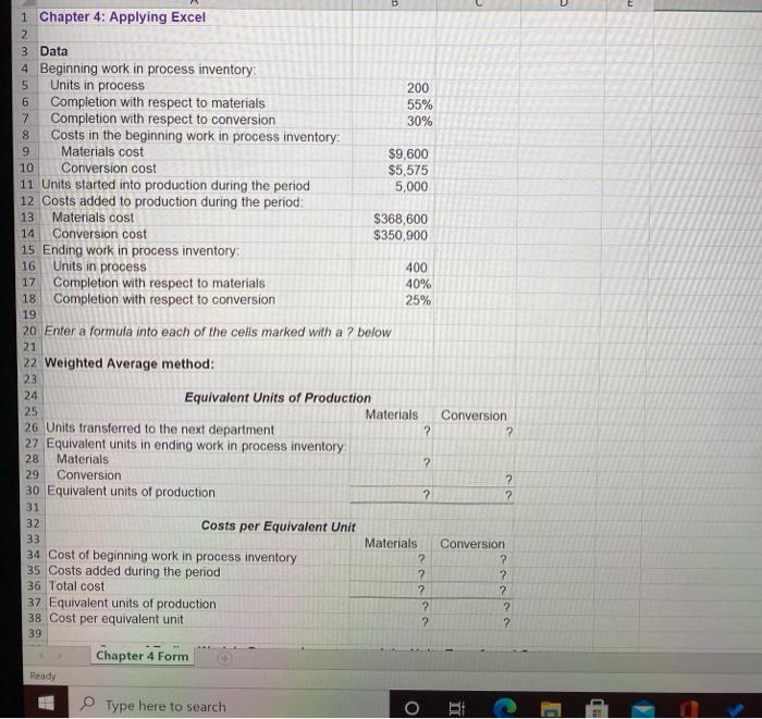 Solved Chapter 4: Applying Excel: Excel Worksheet (Part 1 of | Chegg.com Solved Chapter 4: Applying Excel: Excel Worksheet (Part 1 of | Chegg.com