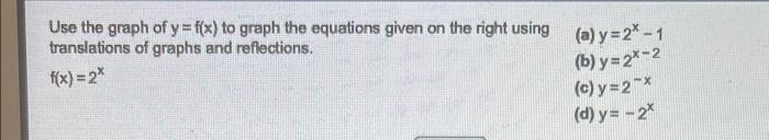 Solved Use the graph of y = f(x) to graph the equations | Chegg.com