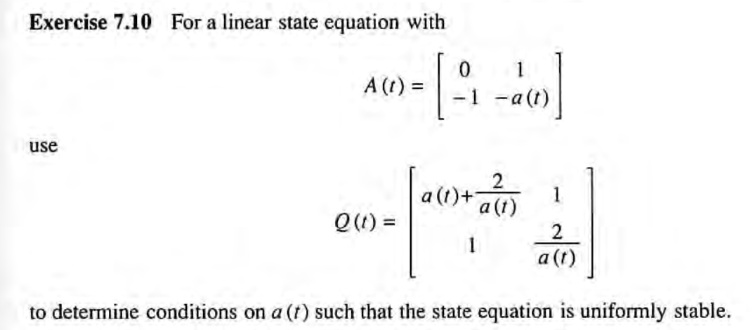 Solved Exercise 7.10 ﻿For a linear state equation | Chegg.com