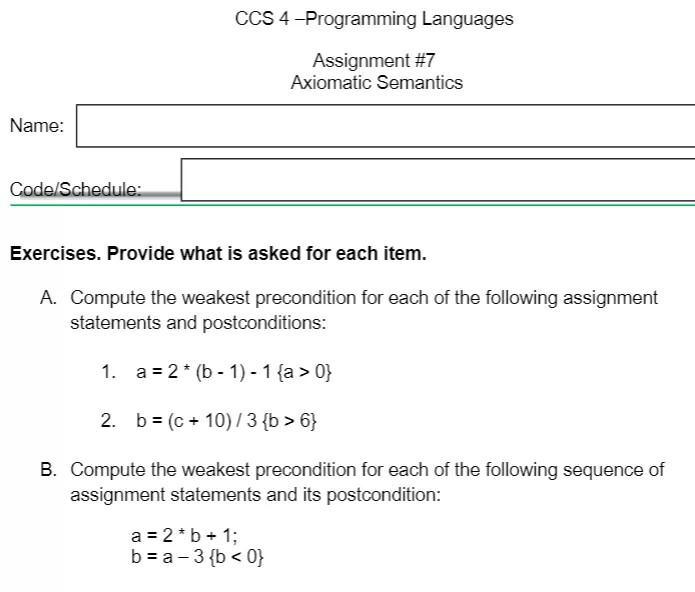 Solved CCS 4-Programming Languages Assignment #7 Axiomatic | Chegg.com