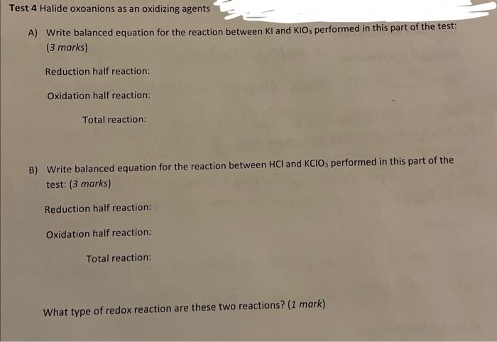 Solved A) Write balanced equation for the reaction between | Chegg.com