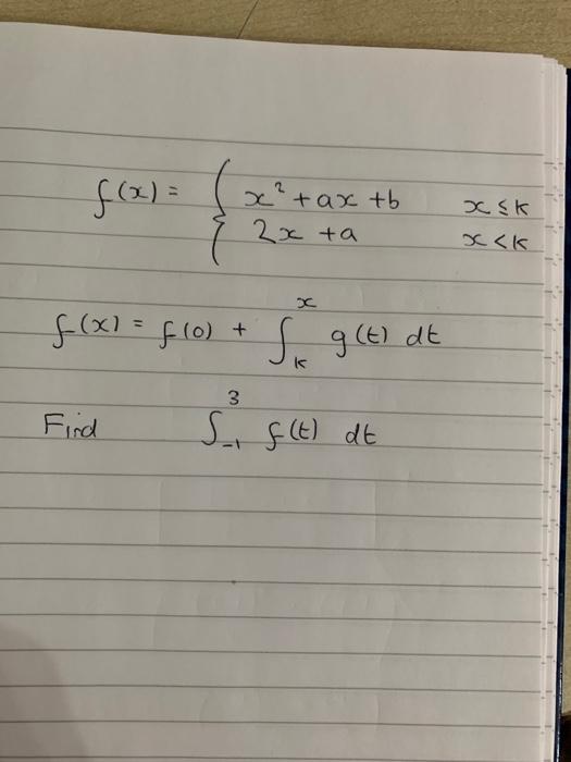 Solved f(x)={x2+ax+b2x+ax⩽kx | Chegg.com
