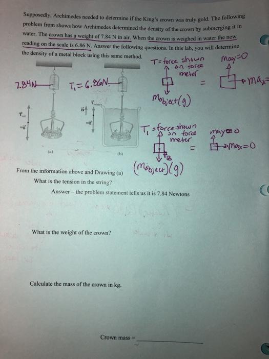 Solved Archimedes' principle explains why objects float or | Chegg.com