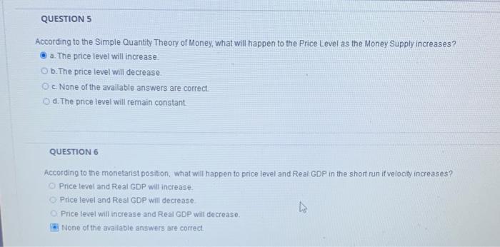 Solved According to the Simple Quantity Theory of Money, | Chegg.com