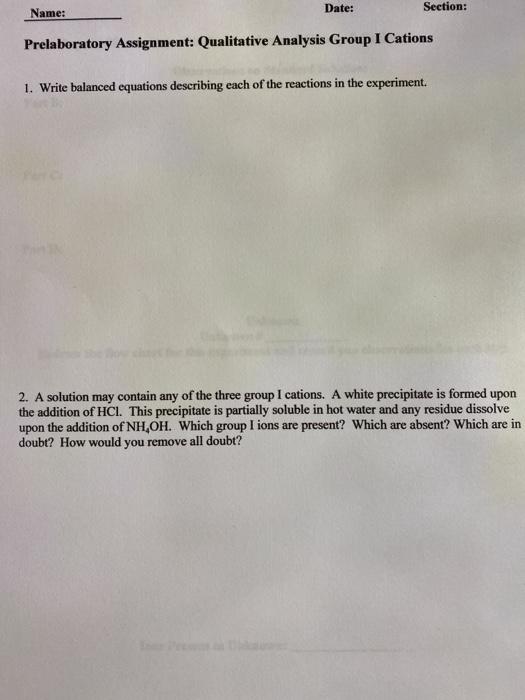 Solved QUALITATIVE ANALYSIS OF GROUP I CATIONS INTRODUCTION | Chegg.com