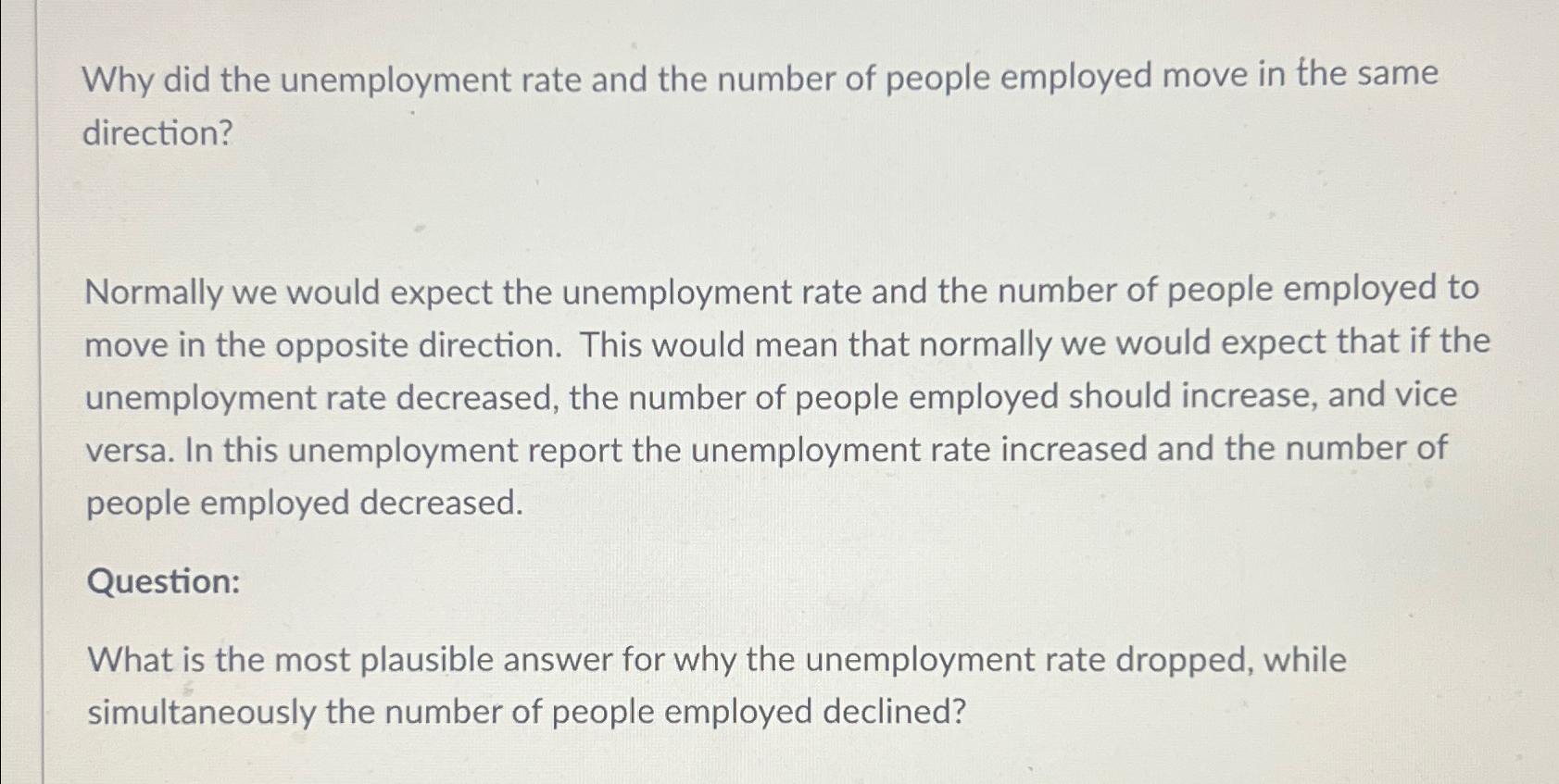 Solved Why did the unemployment rate and the number of | Chegg.com