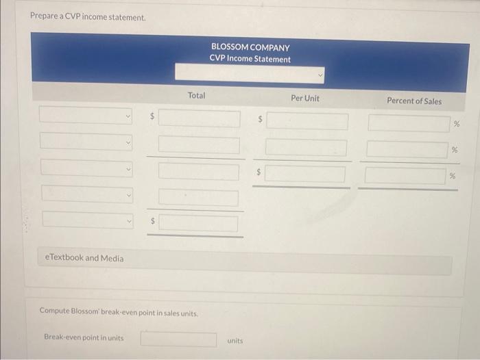 Solved Blossom Company has the following information | Chegg.com