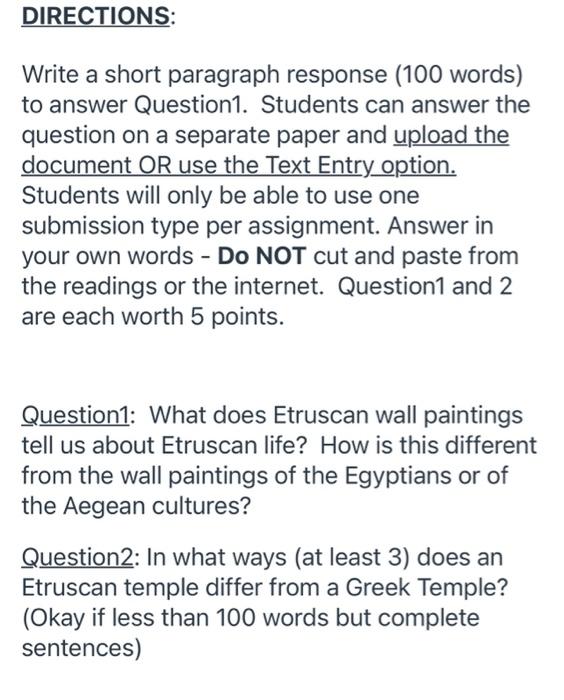 Solved DIRECTIONS: Write a short paragraph response (100 | Chegg.com