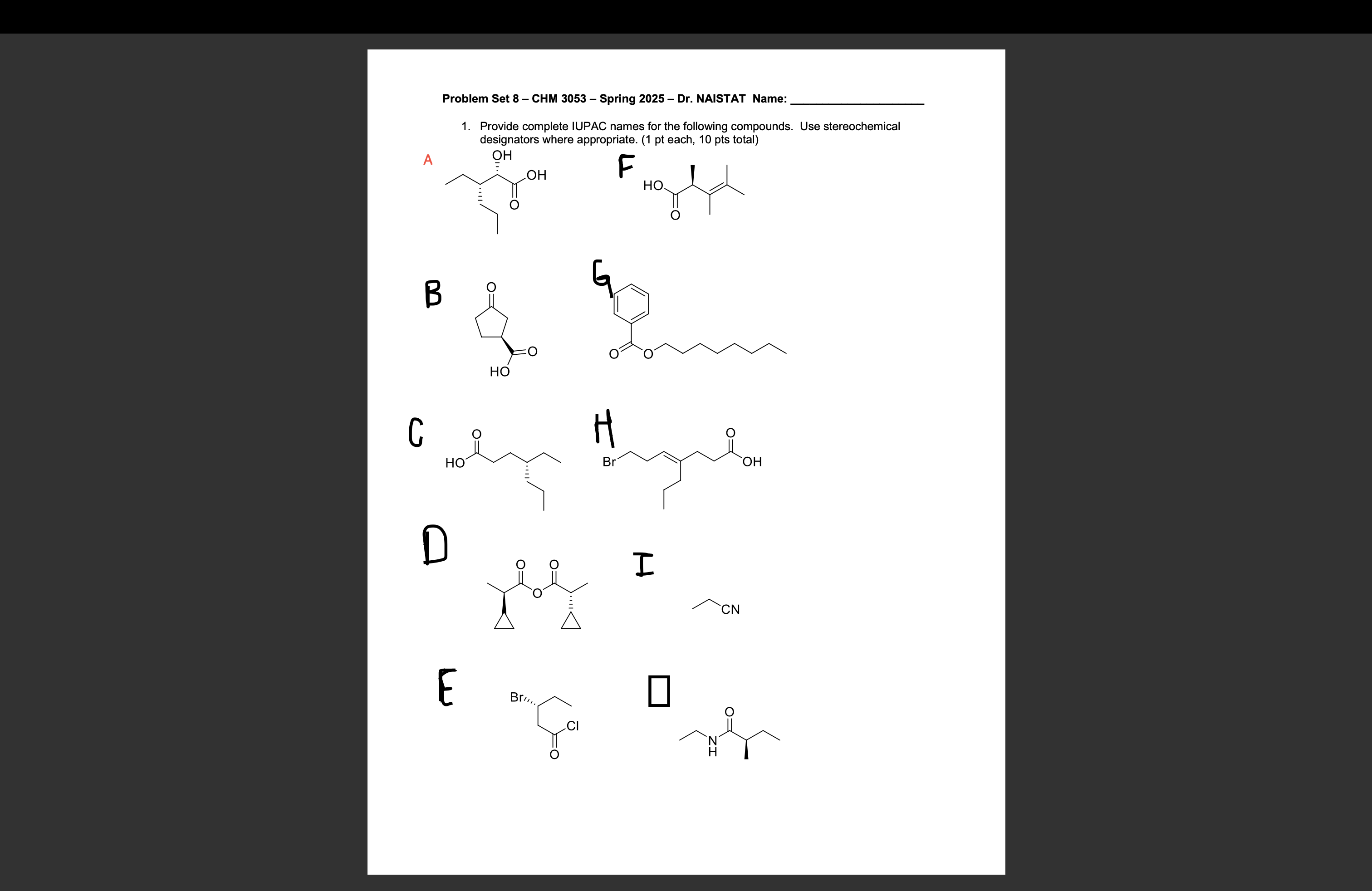 Provide complete IUPAC names for the following | Chegg.com