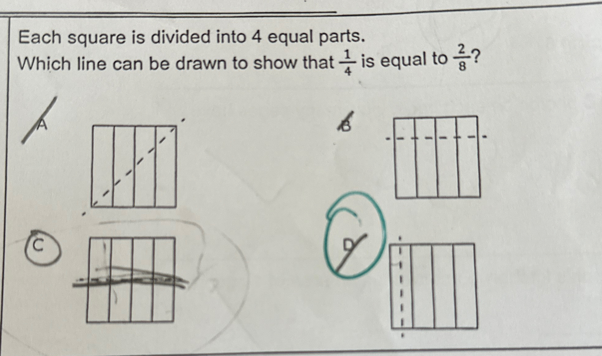 Solved Each square is divided into 4 ﻿equal parts.Which line | Chegg.com