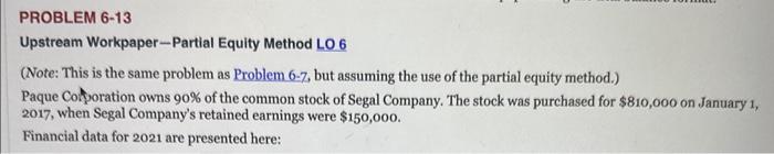 Solved PROBLEM 6-13 Upstream Workpaper-Partial Equity Method | Chegg.com Solved PROBLEM 6-13 Upstream Workpaper-Partial Equity Method | Chegg.com