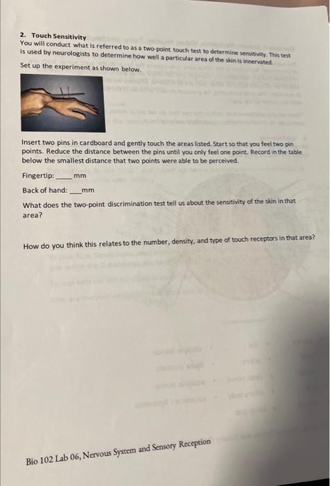 Solved 2. Touch Sensitivity You will conduct what is | Chegg.com