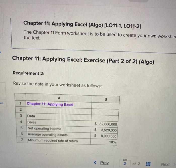 Solved Chapter 11: Applying Excel (Algo) (L011-1, LO11-2) | Chegg.com Solved Chapter 11: Applying Excel (Algo) (L011-1, LO11-2) | Chegg.com