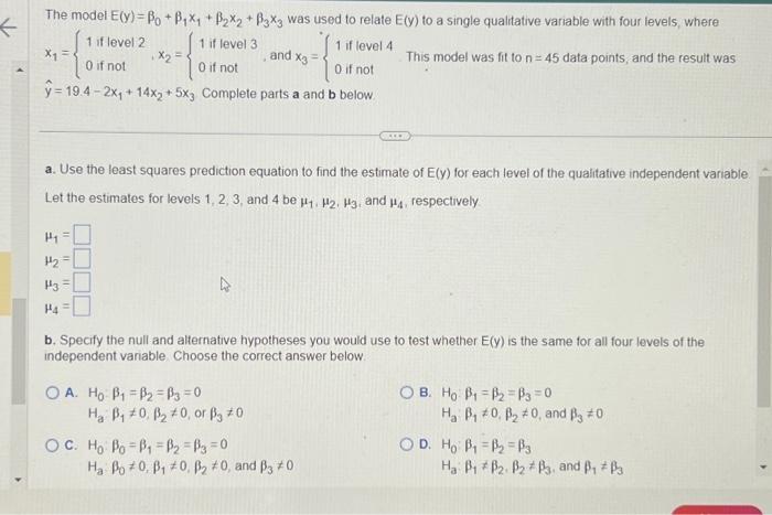 Solved The model E(y)=β0+β1x1+β2x2+β3x3 was used to relate | Chegg.com