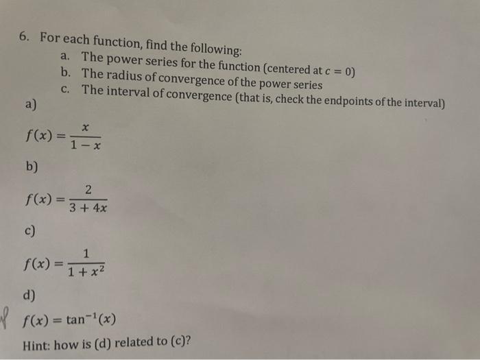 Solved 6. For each function, find the following: a. The | Chegg.com