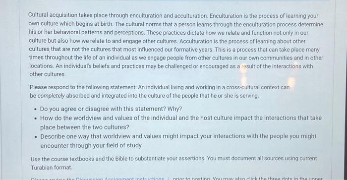 Cultural acquisition takes place through | Chegg.com